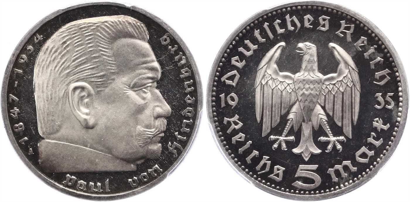 5 Reichsmark 1935 A "Hindenburg" - Silbermünze Wert - Deutschland ...